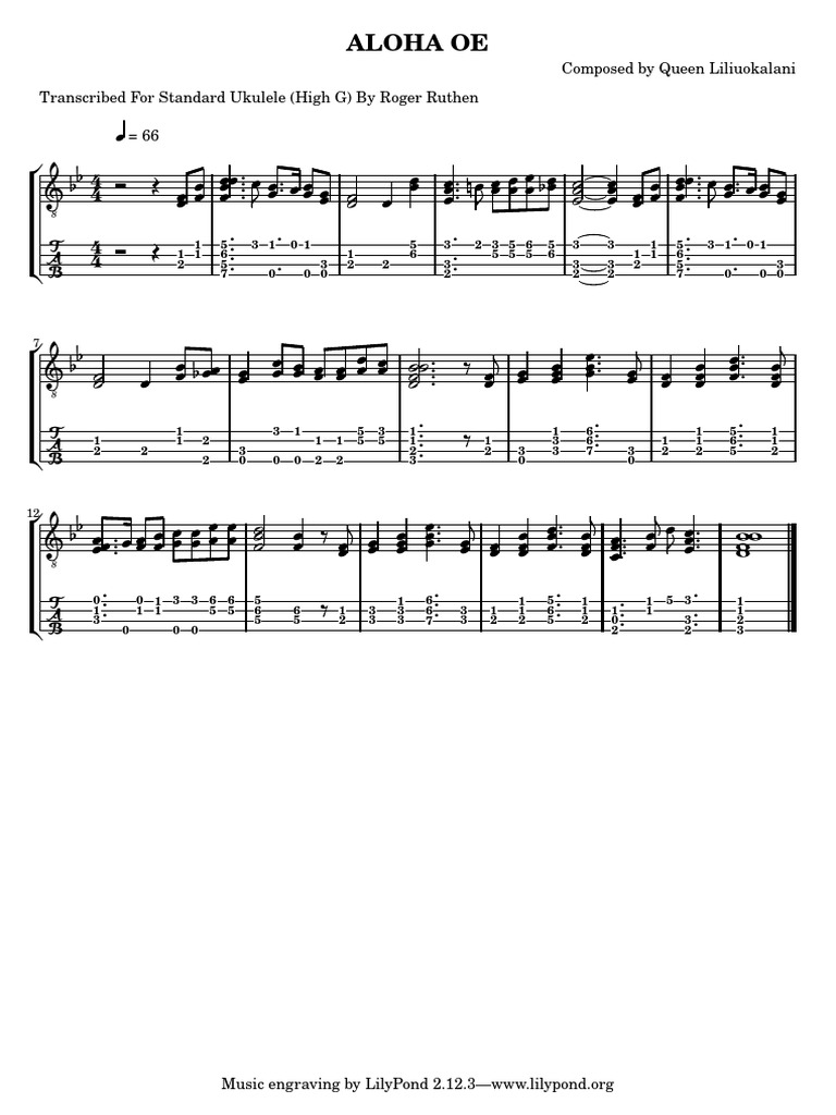 Aloha Oe: Composed by Queen Liliuokalani Transcribed For Standard ...