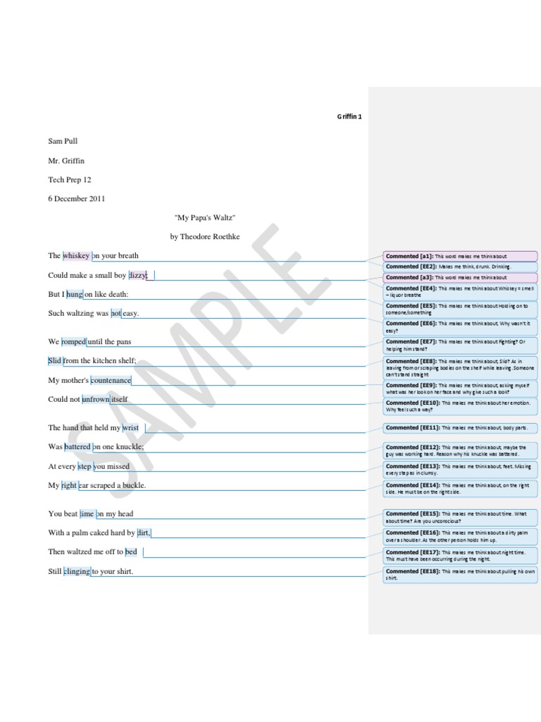 Analysis of "My Papa's Waltz" Poem | PDF | Home & Garden