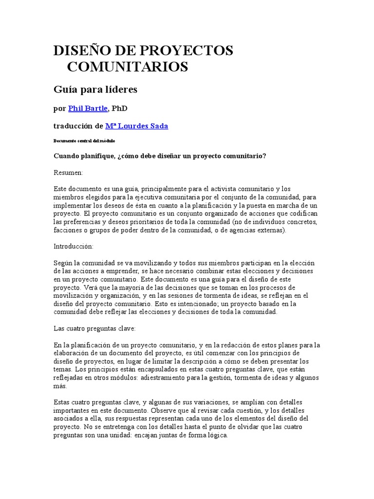 Diseño de Proyectos Comunitarios | Descargar gratis PDF | Presupuesto ...