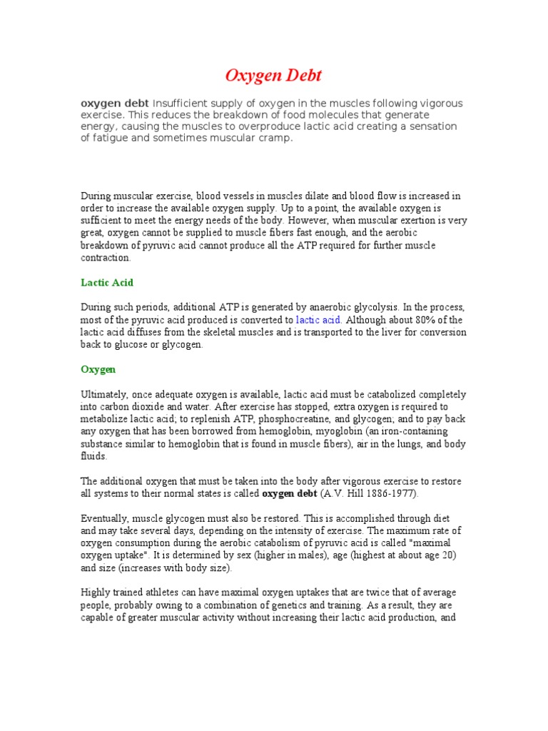Oxygen Debt | PDF | Glycogen | Muscle