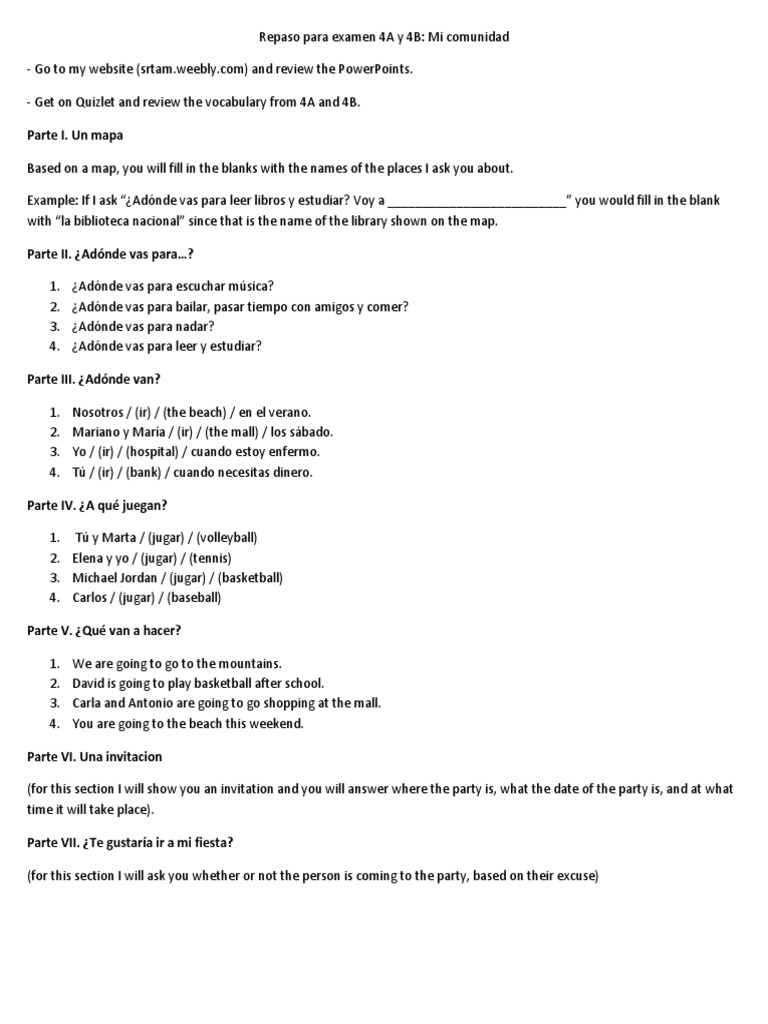 Spanish 1 Examen 4a y 4b Review | PDF | Ocio | Deportes