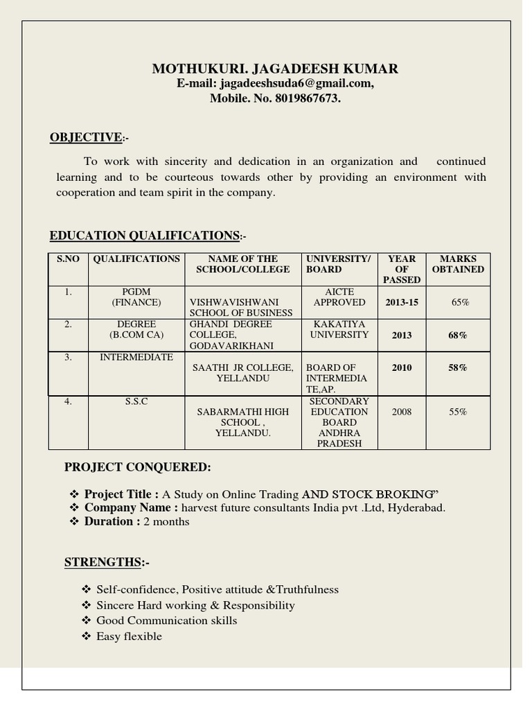 Mothukuri. Jagadeesh Kumar: Mobile. No. 8019867673 | PDF
