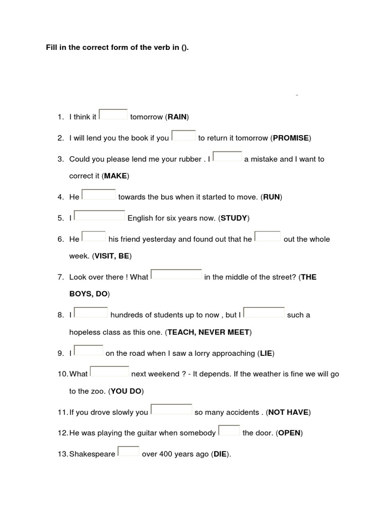 Verb Tense Fill-in Exercises | PDF | Art