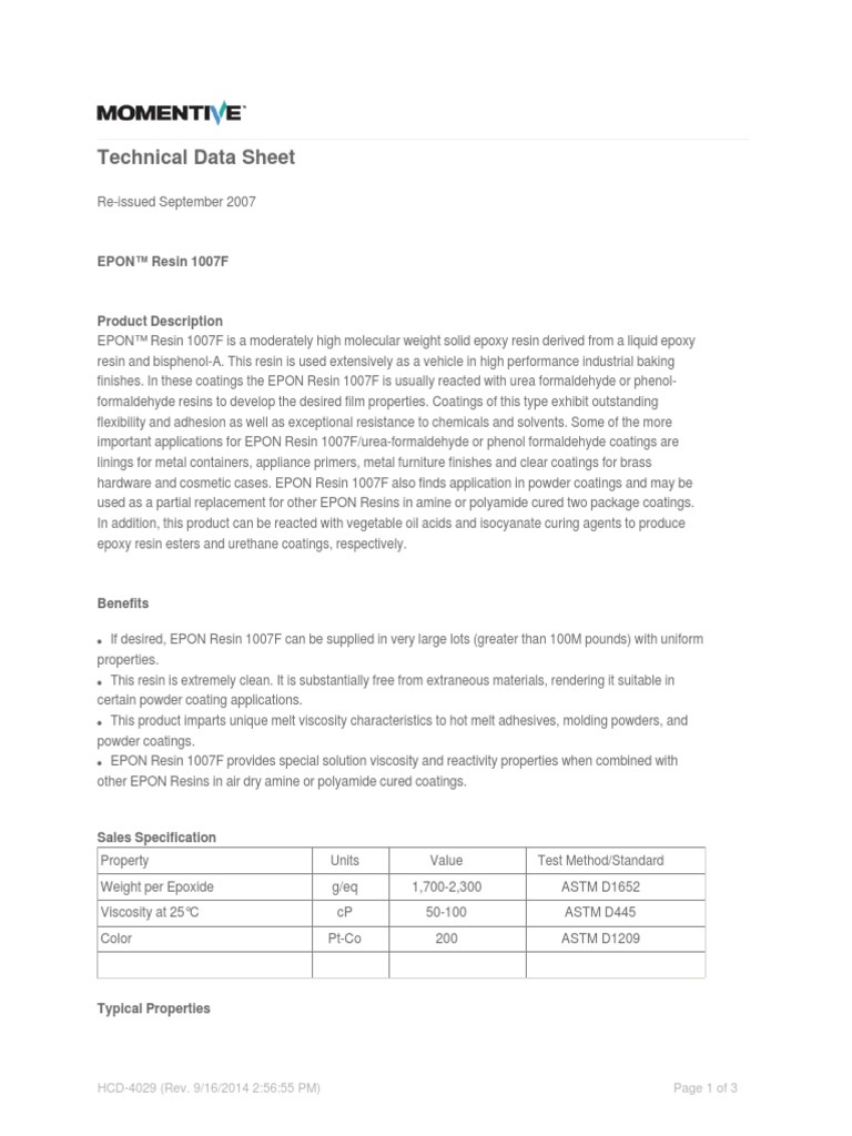 Epon 1007f Epoxy | PDF | Epoxy | Chemical Substances