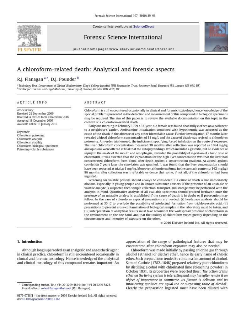 Chloroform Poisoning: Forensic Insights | PDF | Chloroform | Autopsy