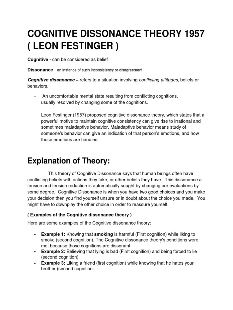 Cognitive Dissonance Theory 1957 | PDF | Attitude (Psychology) | Cognition