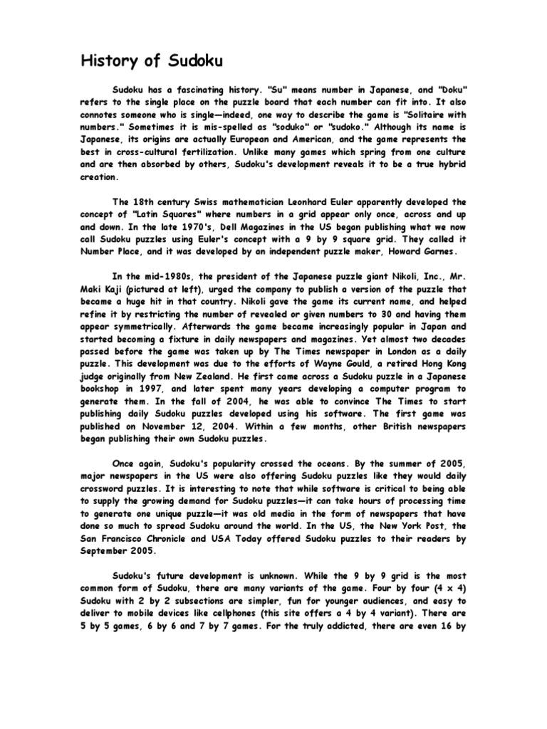 History of Sudoku | PDF | Theoretical Computer Science | Teaching Mathematics