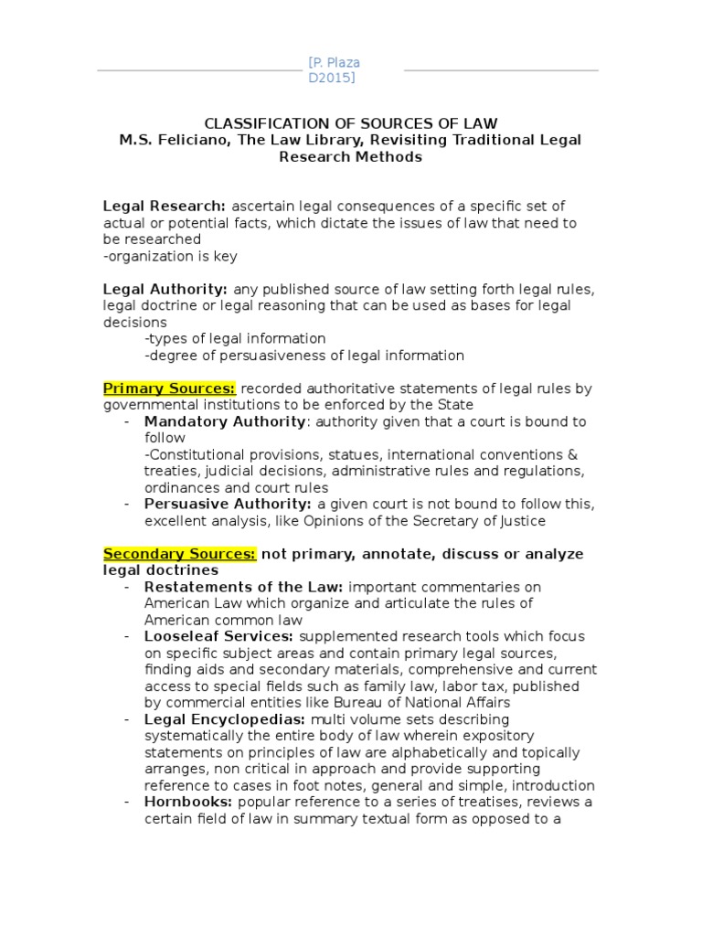 Classification of Sources of Law | PDF | Precedent | Brief (Law)