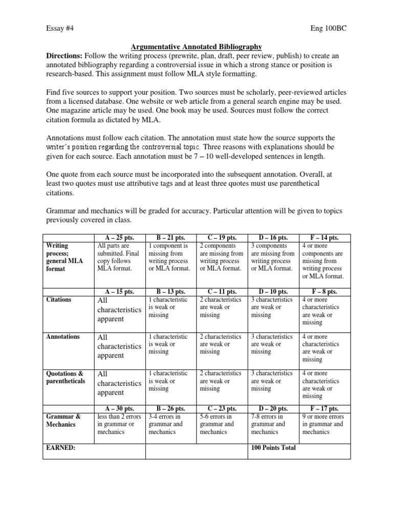Argumentative Annotated Bibliography Guide | PDF