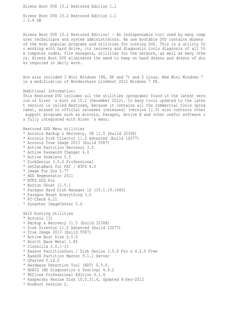 Hirens Boot DVD | PDF | Utility Software | Digital Technology
