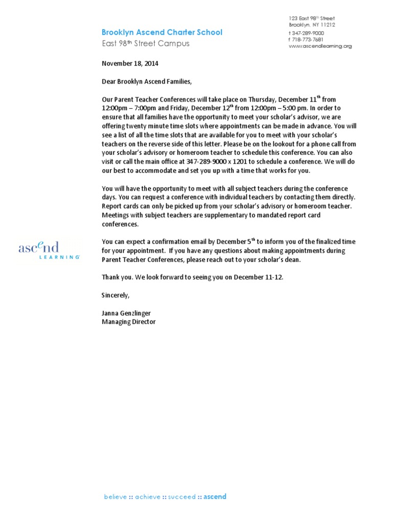 11 18 14 Parent Teacher Conference Notice | PDF | Language Arts ...