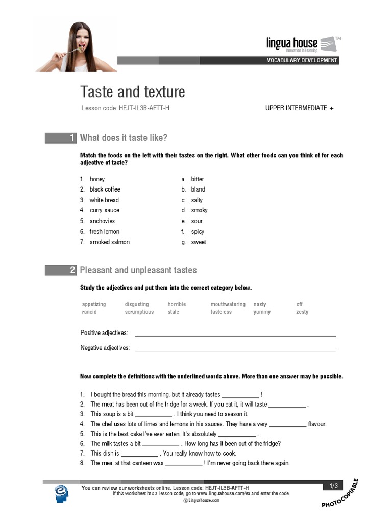 Taste and Texture PDF | PDF | Taste | Adjective