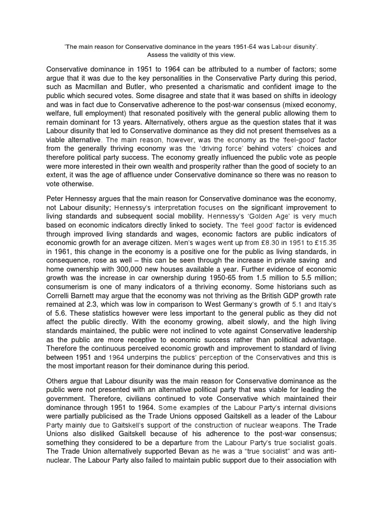 Conservative Dominance: Economy vs. Labour Disunity | PDF ...
