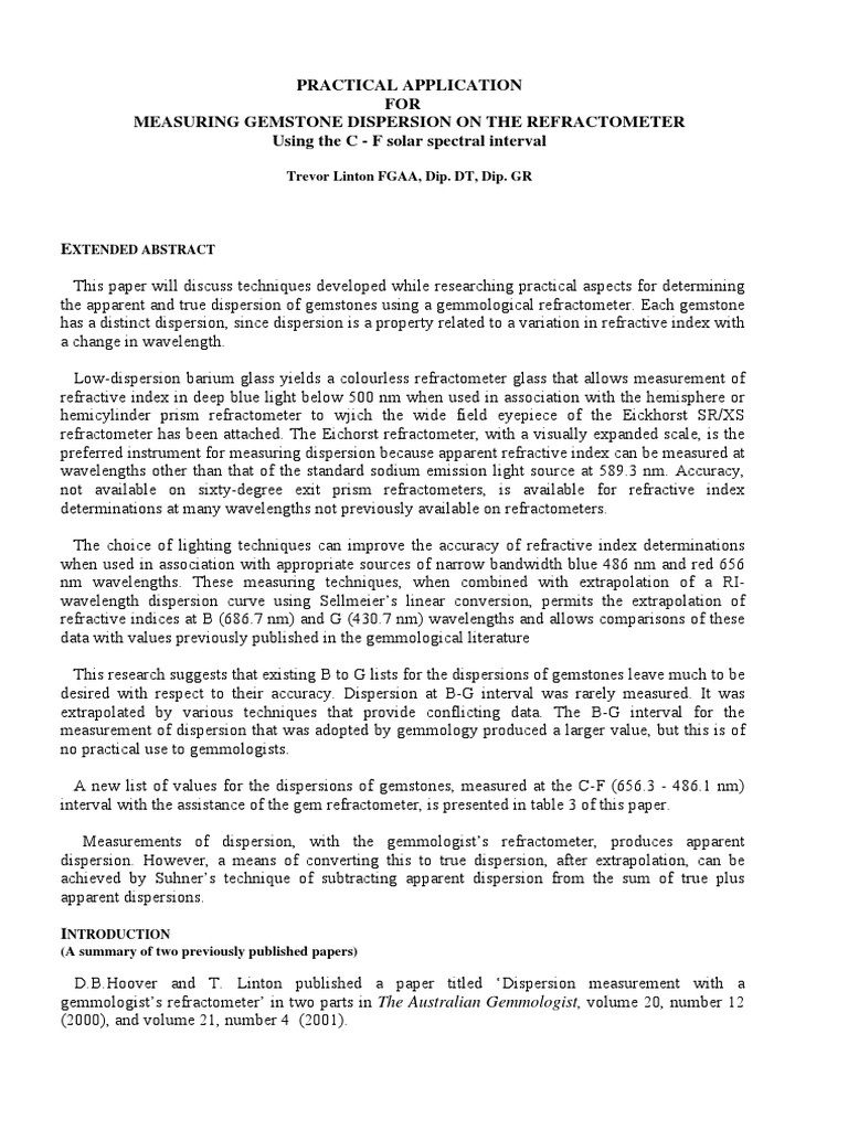 Determining Gem Dispersion On Refractometer | PDF | Refractive Index ...