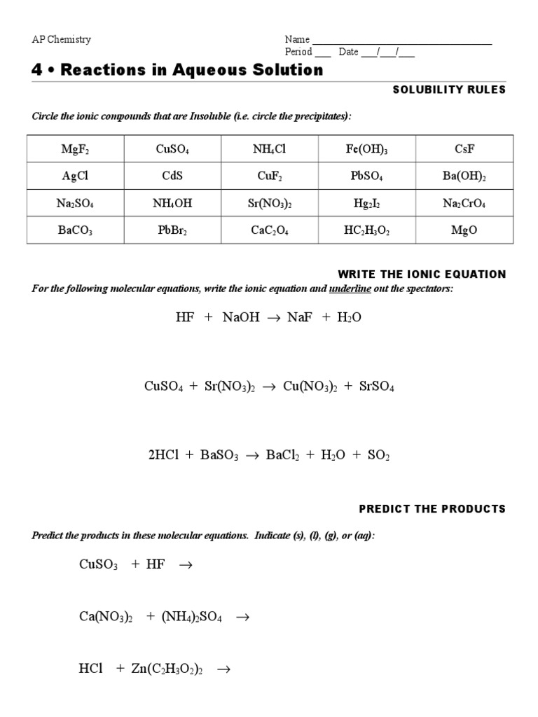 Unit 4: Aqueous Reactions Review | PDF