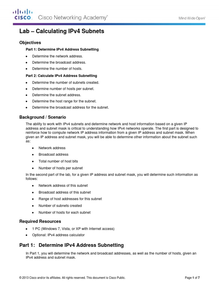 9.1.4.8 Lab - Calculating IPv4 Subnets | PDF | Ip Address | Network ...