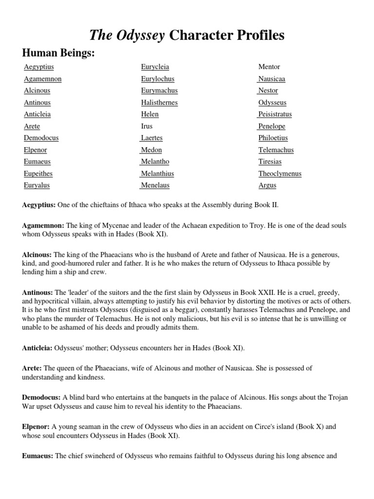 Odyssey Character Profiles | PDF | Odysseus | Odyssey