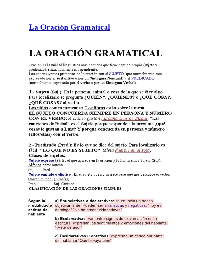 Análisis de la oración gramatical: sus elementos constitutivos y ...