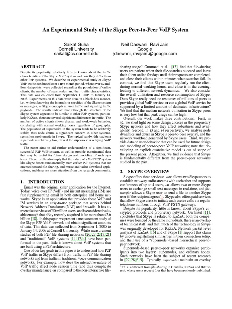 An Experimental Study of The Skype Peer-To-Peer Voip System | PDF | Peer To Peer | Voice Over Ip