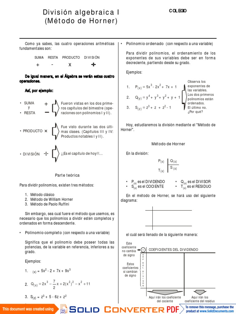 Division de Polinomios Metodo de Horner | PDF