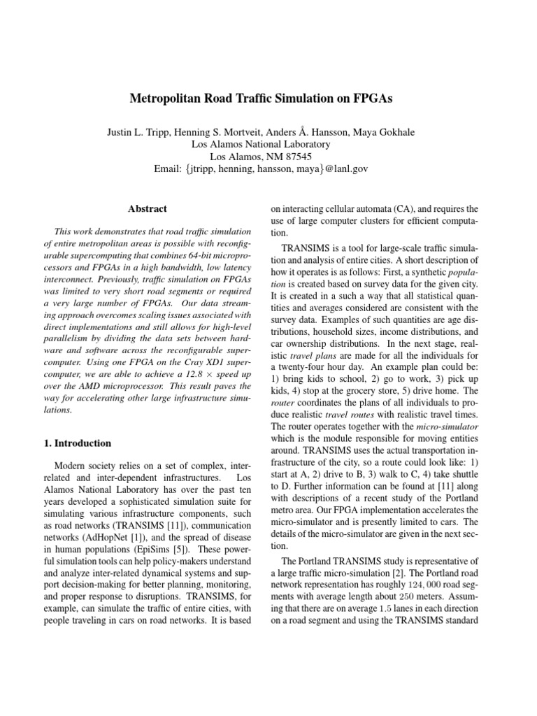 Metropolitan Road Traffic Simulation On Fpgas | PDF | Field Programmable Gate Array | Parallel ...