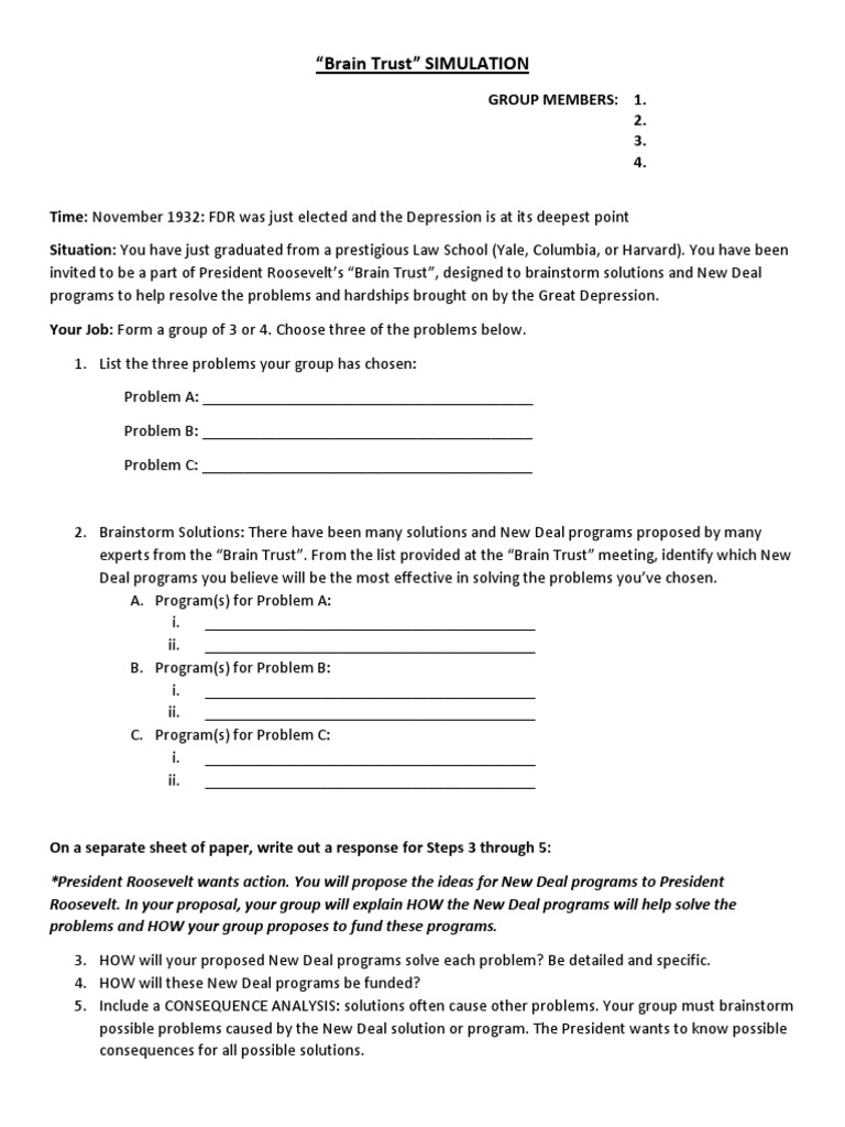 FDR's Brain Trust: New Deal Solutions | PDF | Public Works ...