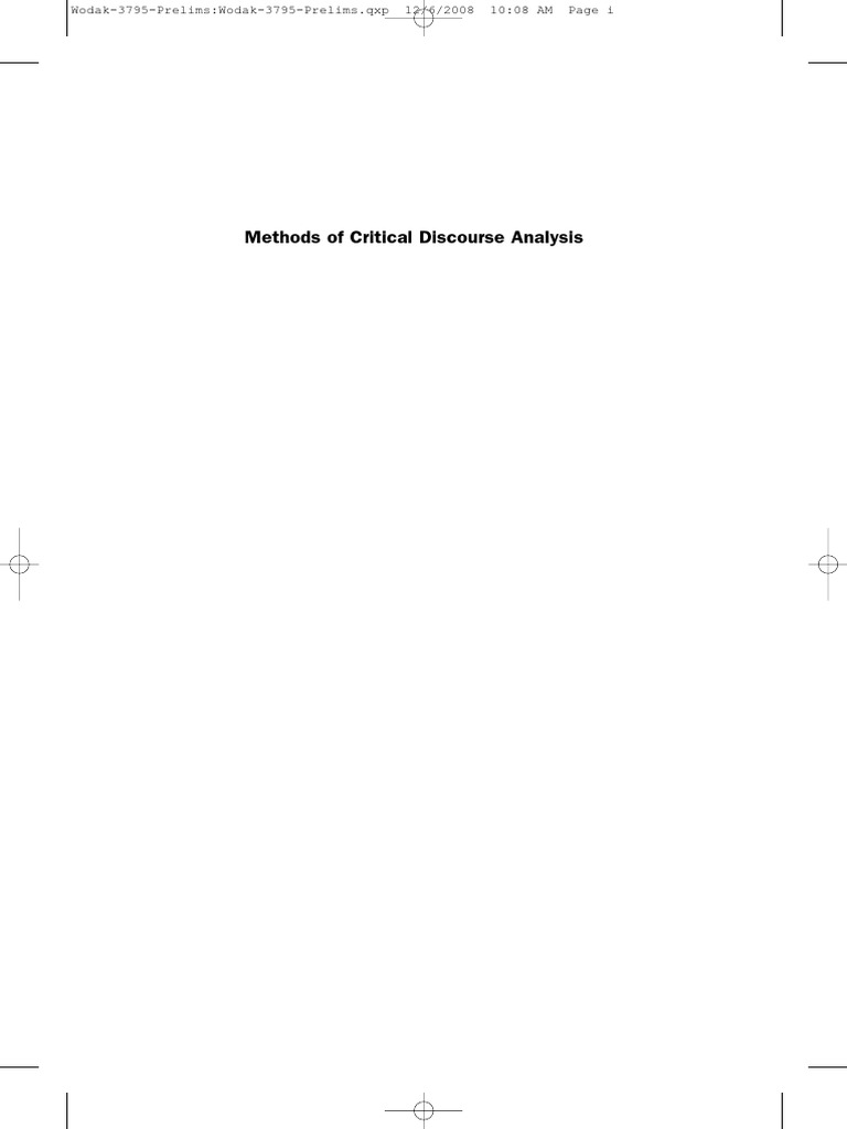 Methods of Critical Discourse Analysis WODAK | PDF | Communication ...