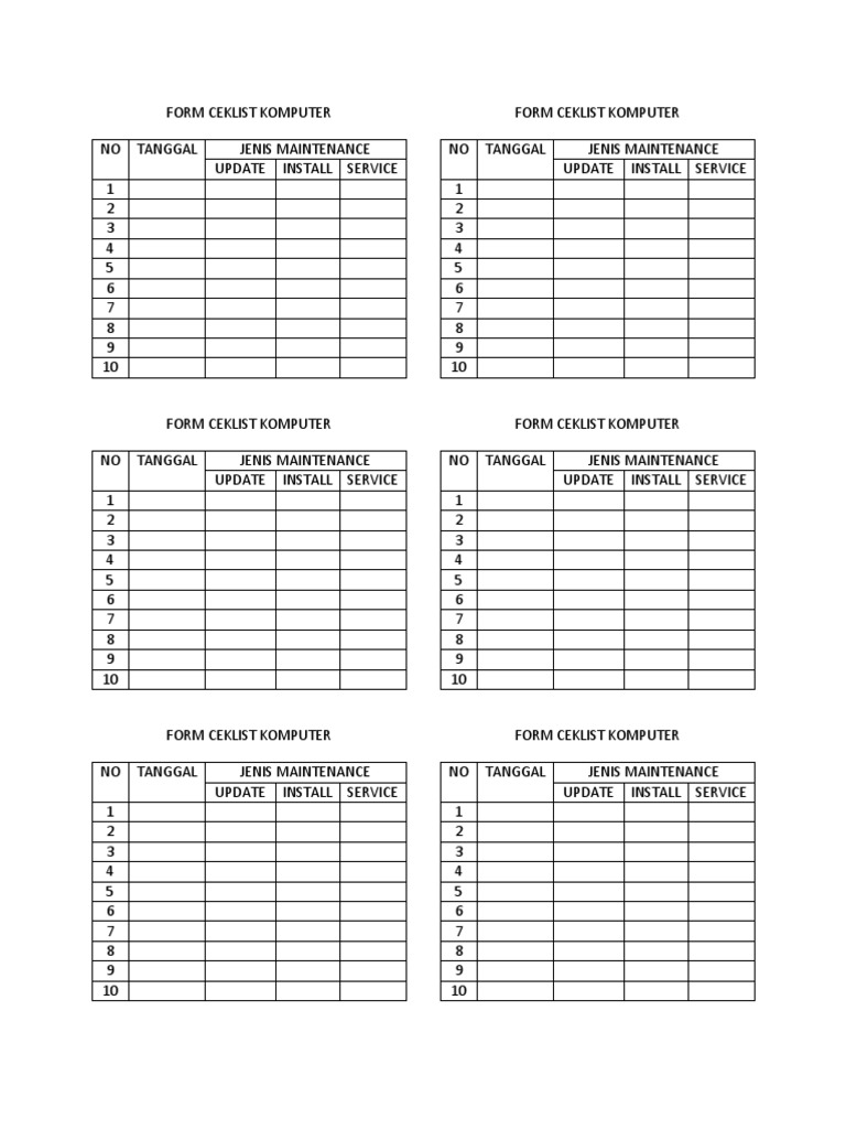 Form Ceklist Komputer | PDF | Home & Garden | Computers