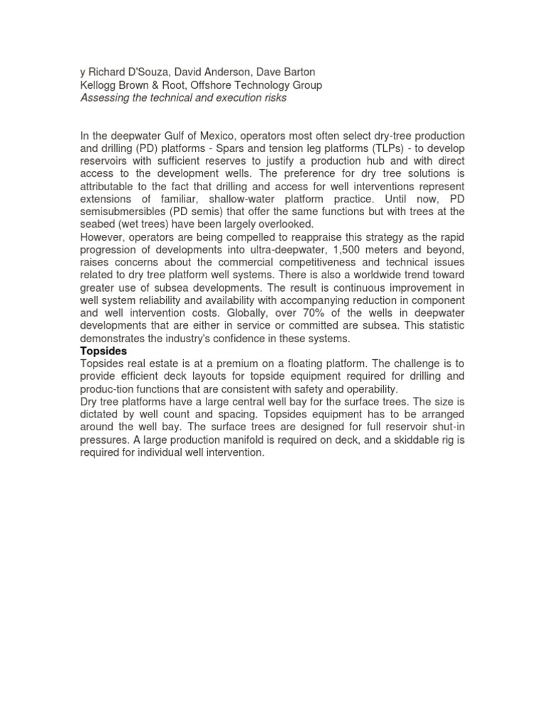 Wet Tree Vs Dry Tree | PDF | Subsea (Technology) | Drilling Rig