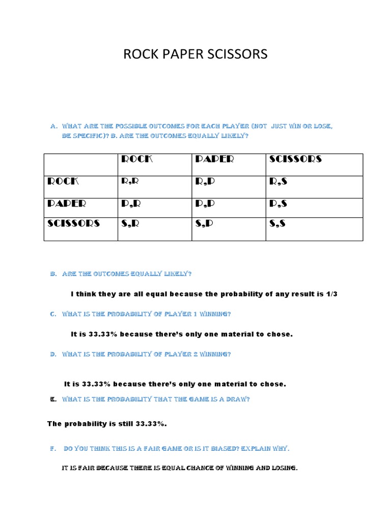 Rock Paper Scissors Outcomes and Probabilities | PDF