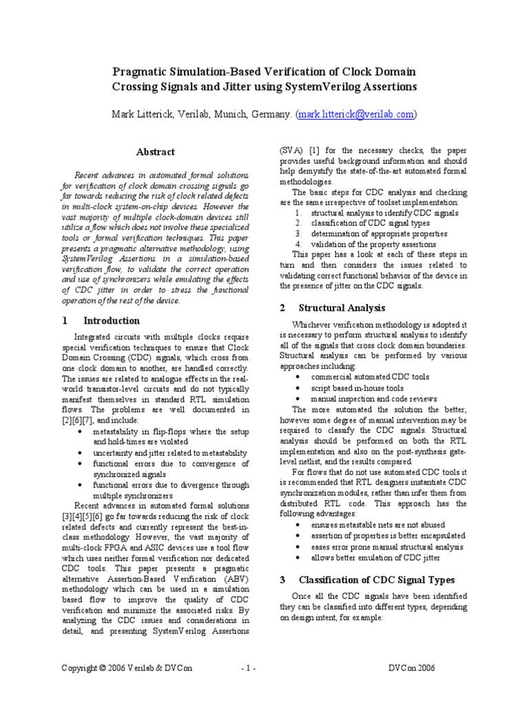 Sva CDC Paper Dvcon2006 | PDF | Formal Verification | Communications Protocols