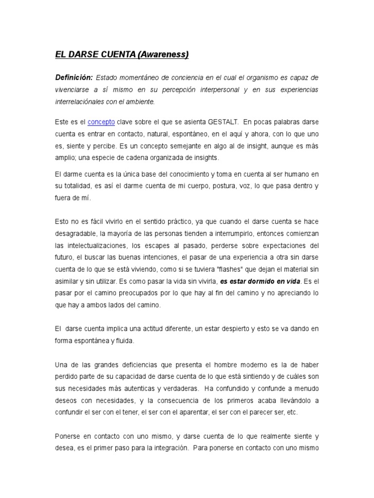 El Darse Cuenta | Descargar gratis PDF | Terapia Gestalt | Psicoterapia