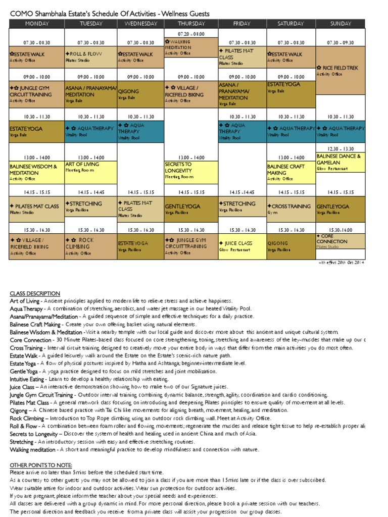 CSE Schedule of Activities Wellness Guest With Effect 20th Oct | PDF ...