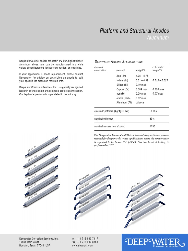 Deepwater Anode Data Sheets | PDF | Anode | Corrosion