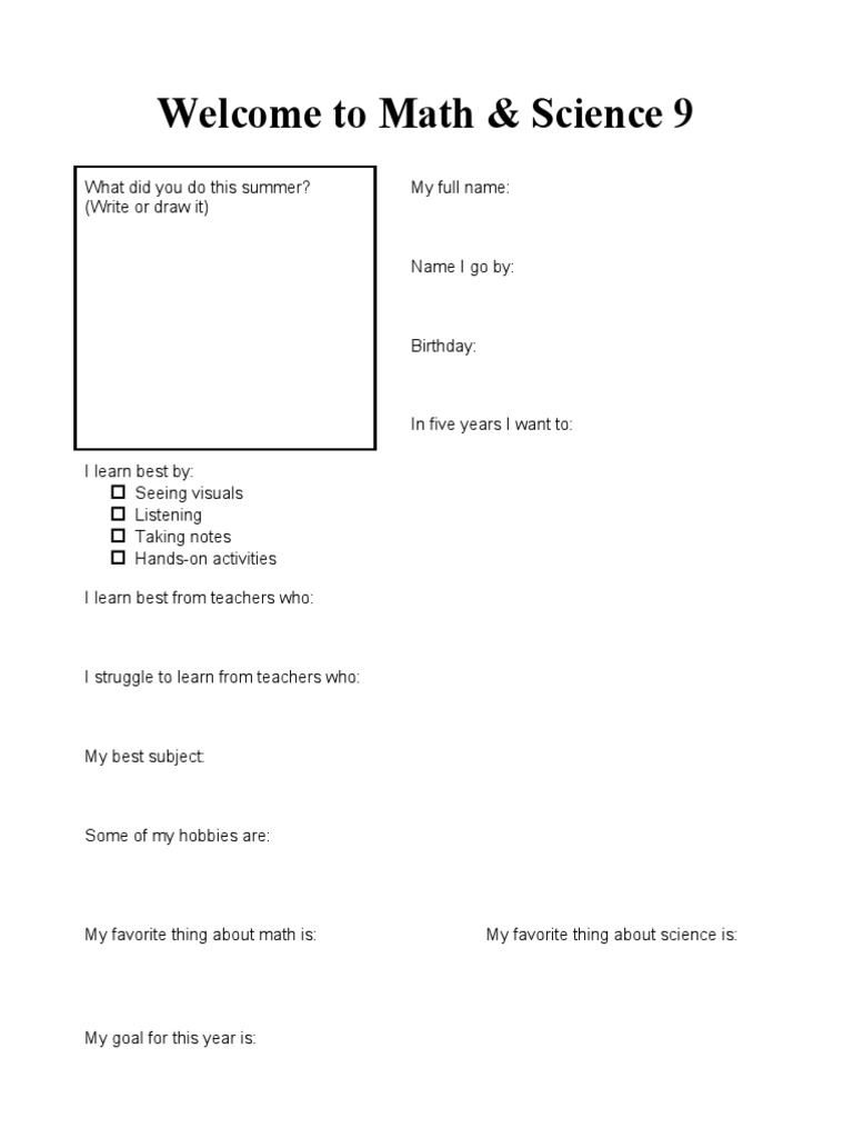 Welcome Sheet | PDF | Language Arts & Discipline