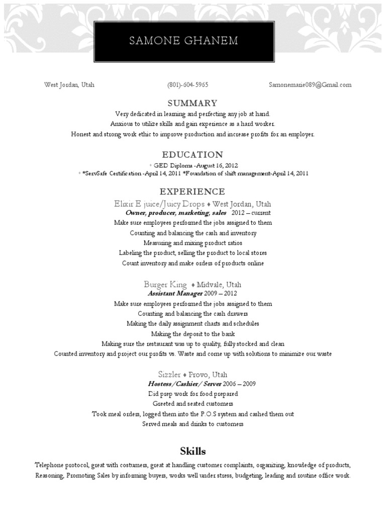Samone Ghanem's Professional Resume | PDF