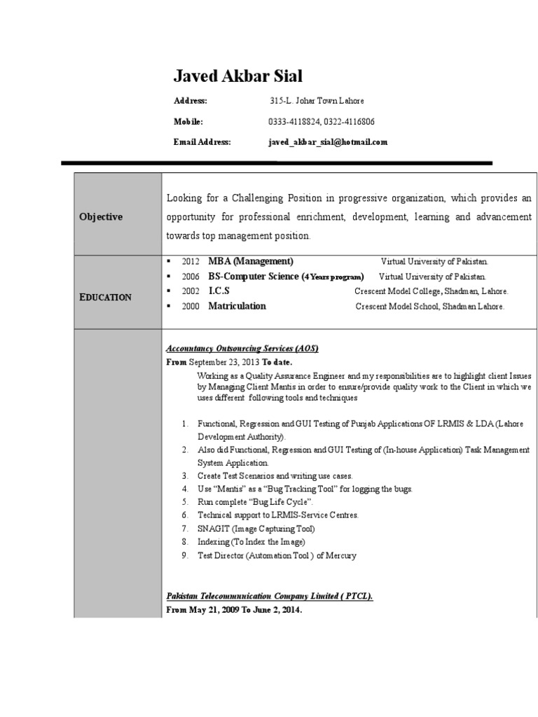 Javed Akbar Sial (... Resume) | PDF | Microsoft Access | Computer Engineering