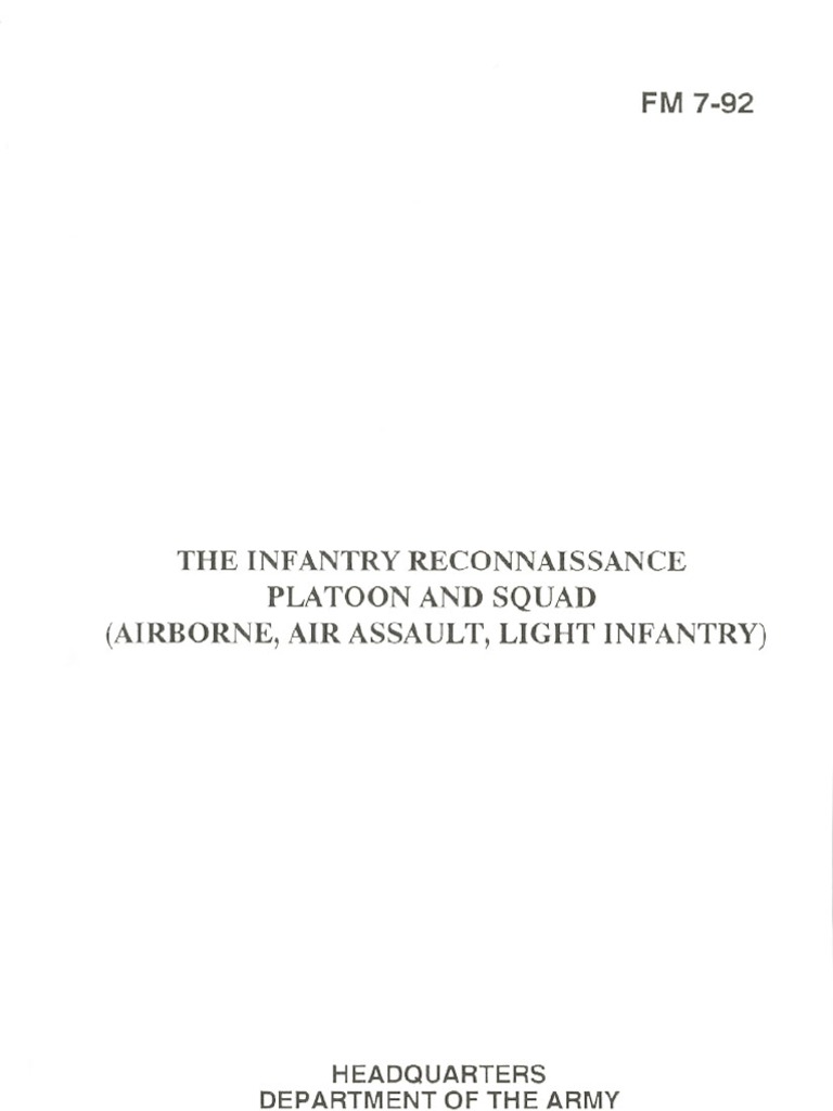 Army - fm7 92 - The Infantry Reconnaissance Platoon and Squad | PDF