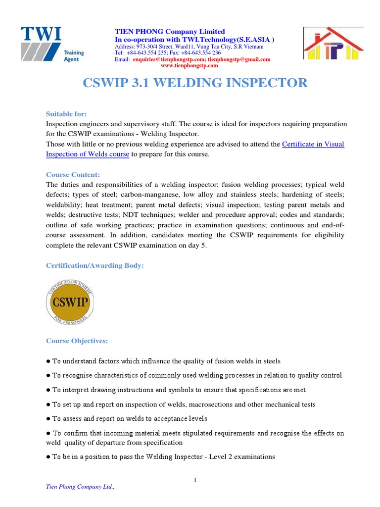 Course Outline Cswip 3.1 PDF | PDF | Nondestructive Testing | Welding