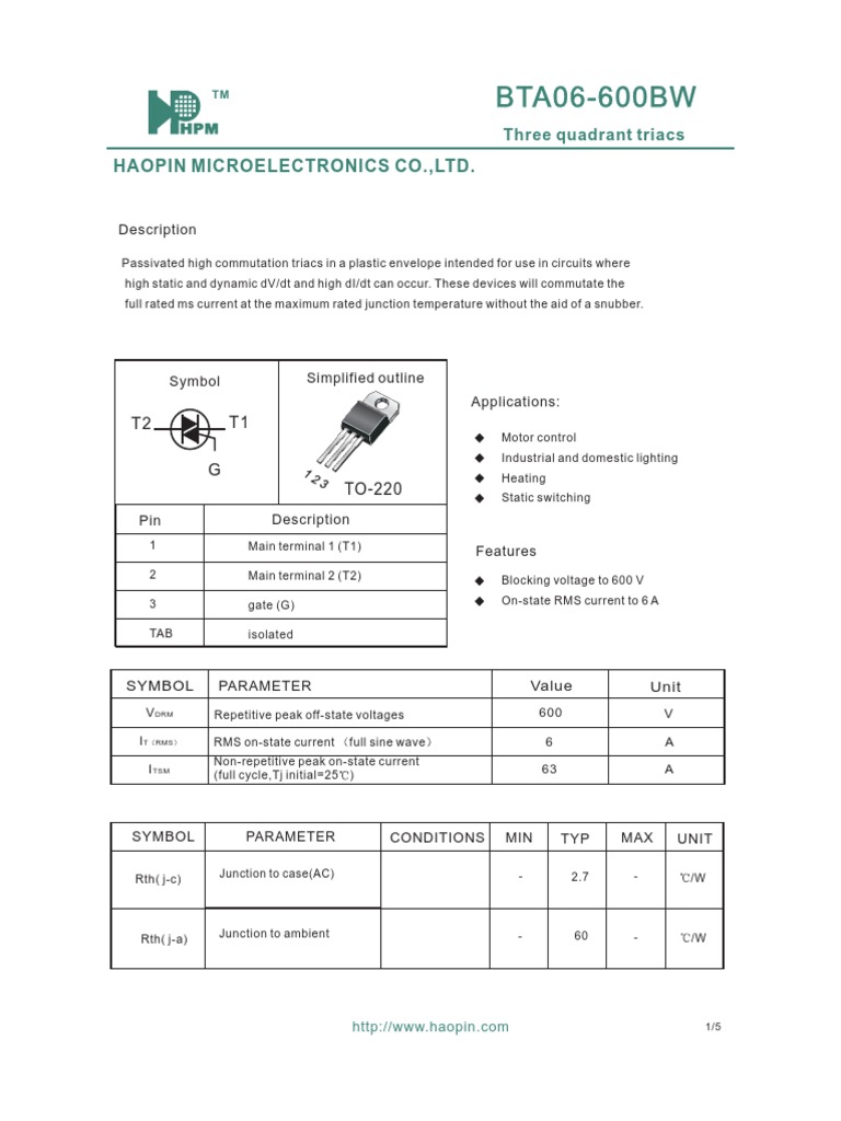 TRIAC - BTA06-600BW | Electric Power | Components