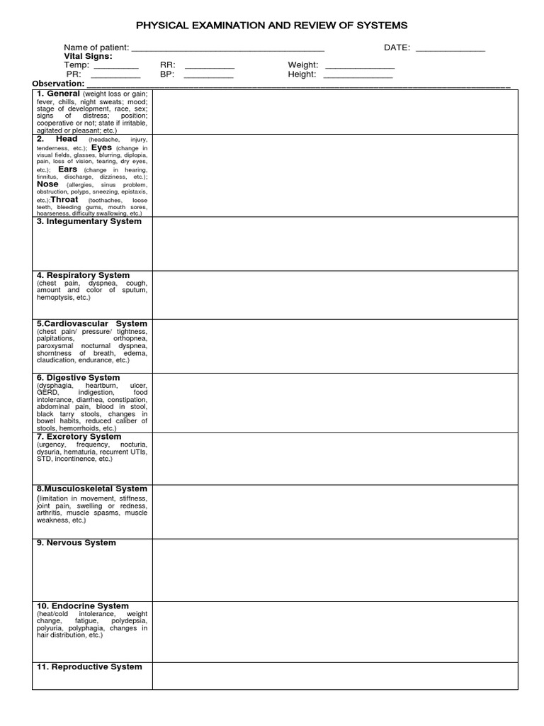Physical Exam and Review of Systems | PDF