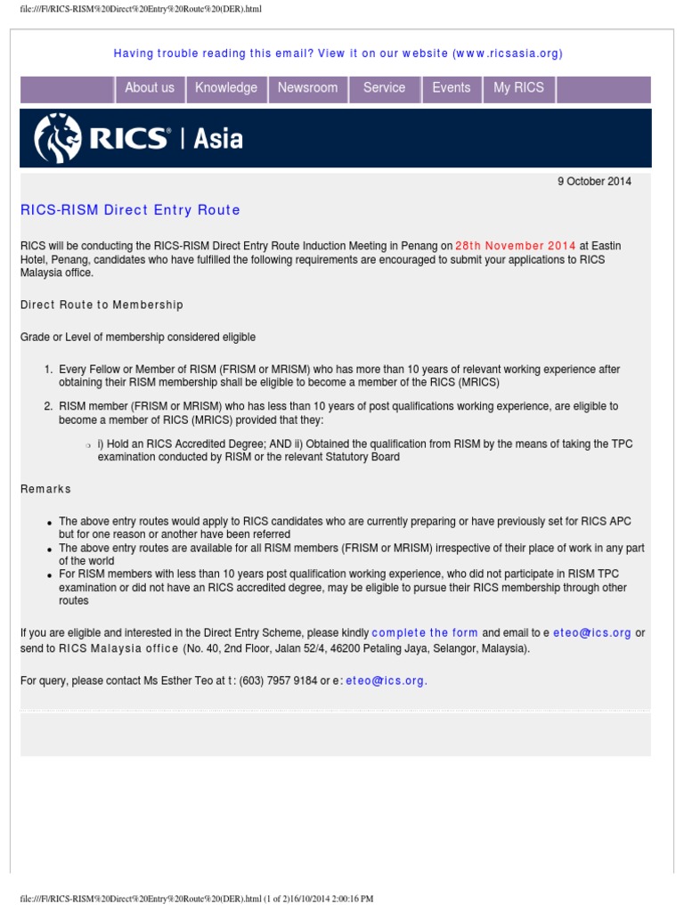 RICS-RISM Direct Entry Membership Guide | PDF