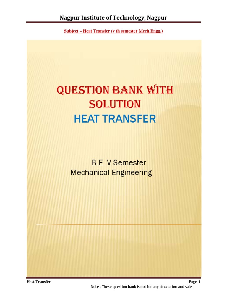 Heat Transfer Question Bank for B.E. Mech. Engg. | PDF | Boiling | Heat ...