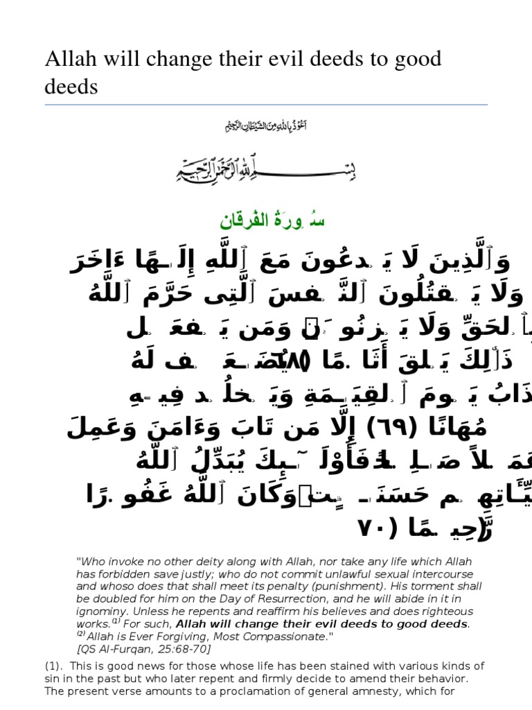 Allah Will Change Their Evil Deeds to Good Deeds | God In Islam | Sin