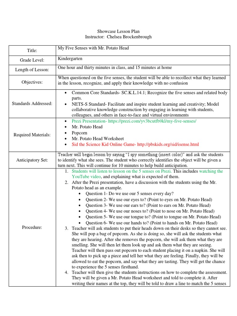 5 Senses Lesson Plan | PDF | Homework | Lesson Plan
