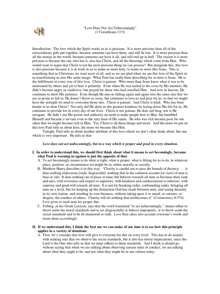 Love Does Not Act Unbecomingly | PDF | Religious Behaviour And Experience