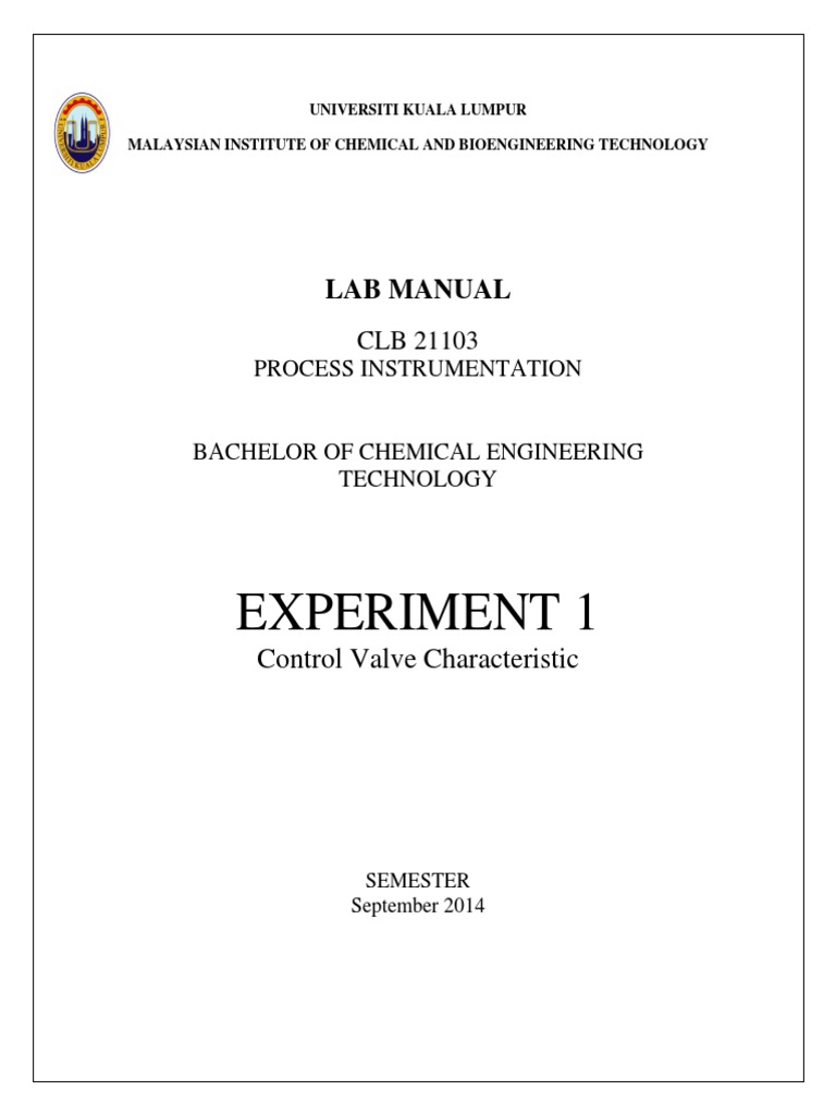 Chem Eng Lab: Valve Characteristics | PDF | Pump | Valve