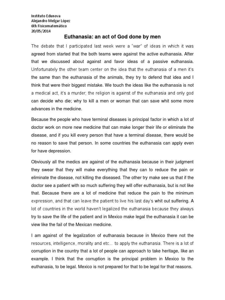 Euthanasia Essay | PDF | Wellness | Medical