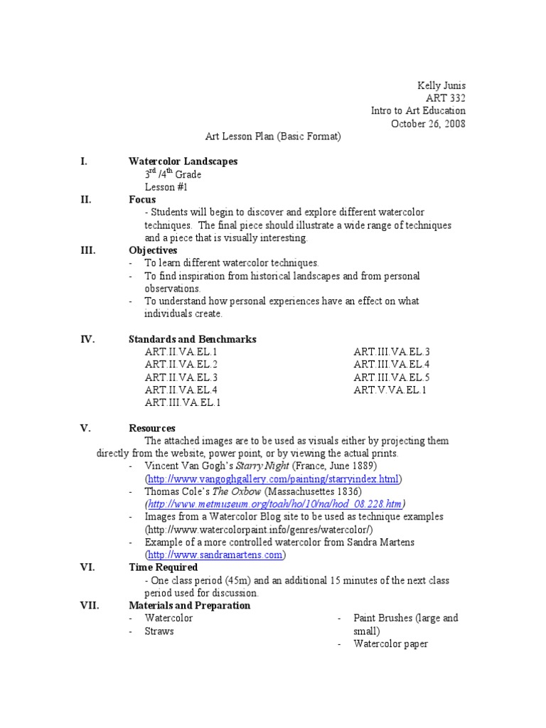 Art Lesson Plan - Watercolor | PDF | Watercolor Painting | Paintings