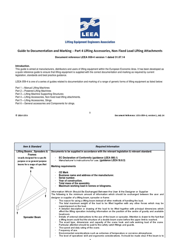 LEEA-059-4 Documentation and Marking - Part 4 Lifting Accessories, Non ...